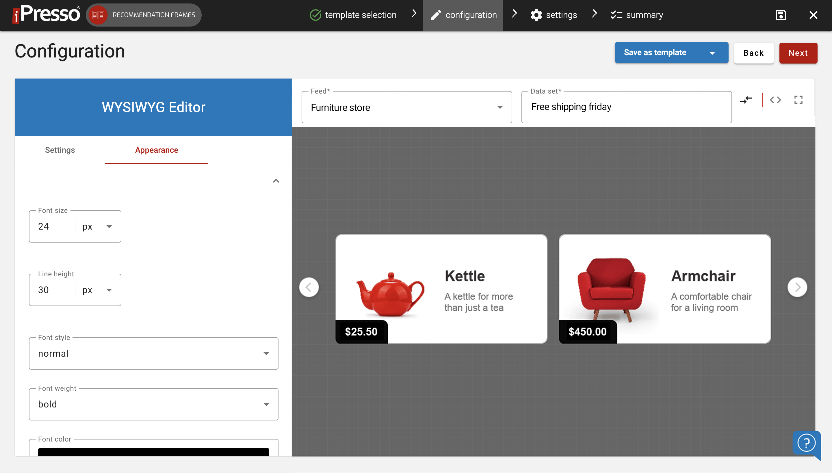 iPresso Recommendation Frames