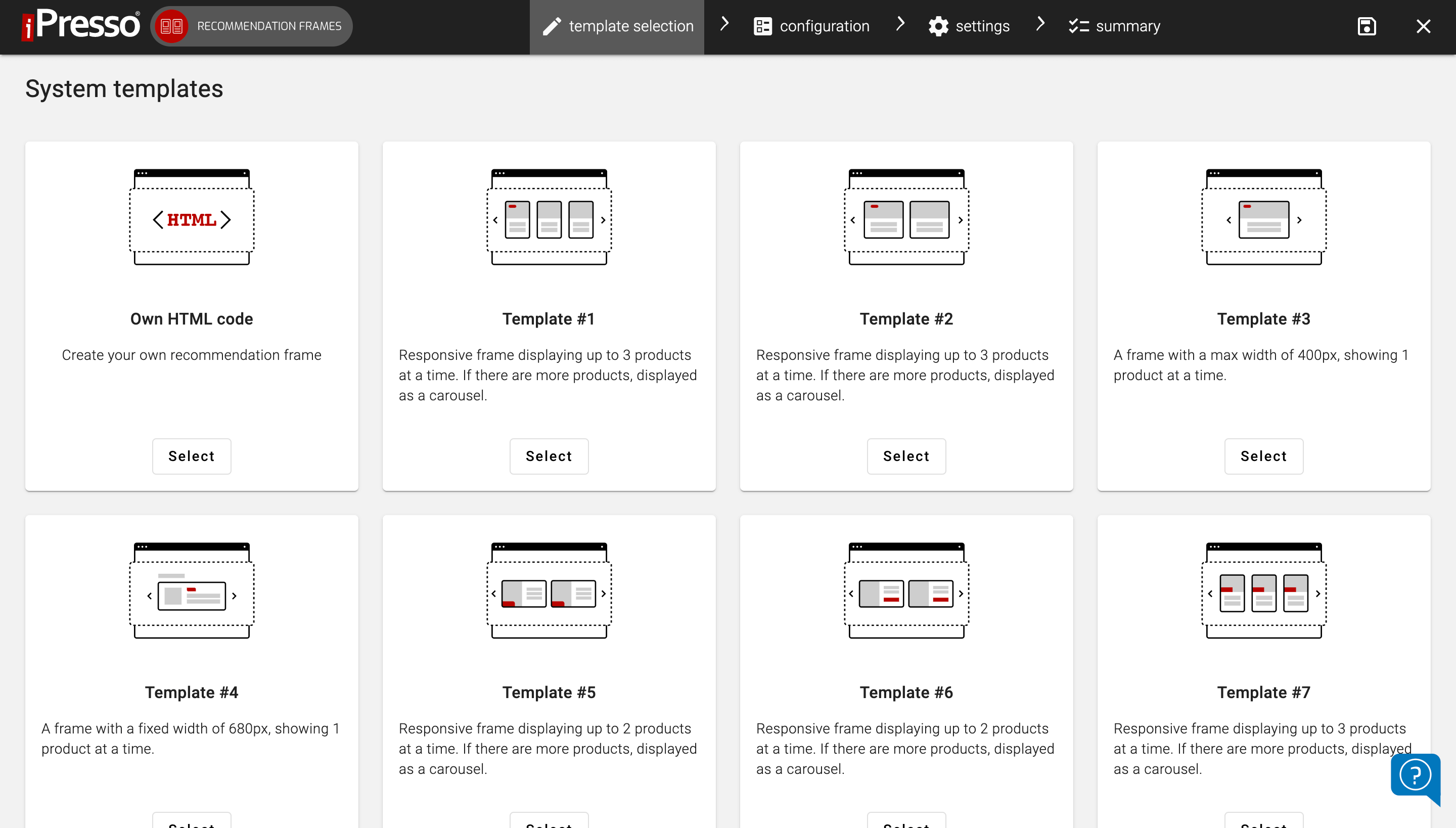 iPresso Recommendation Frames