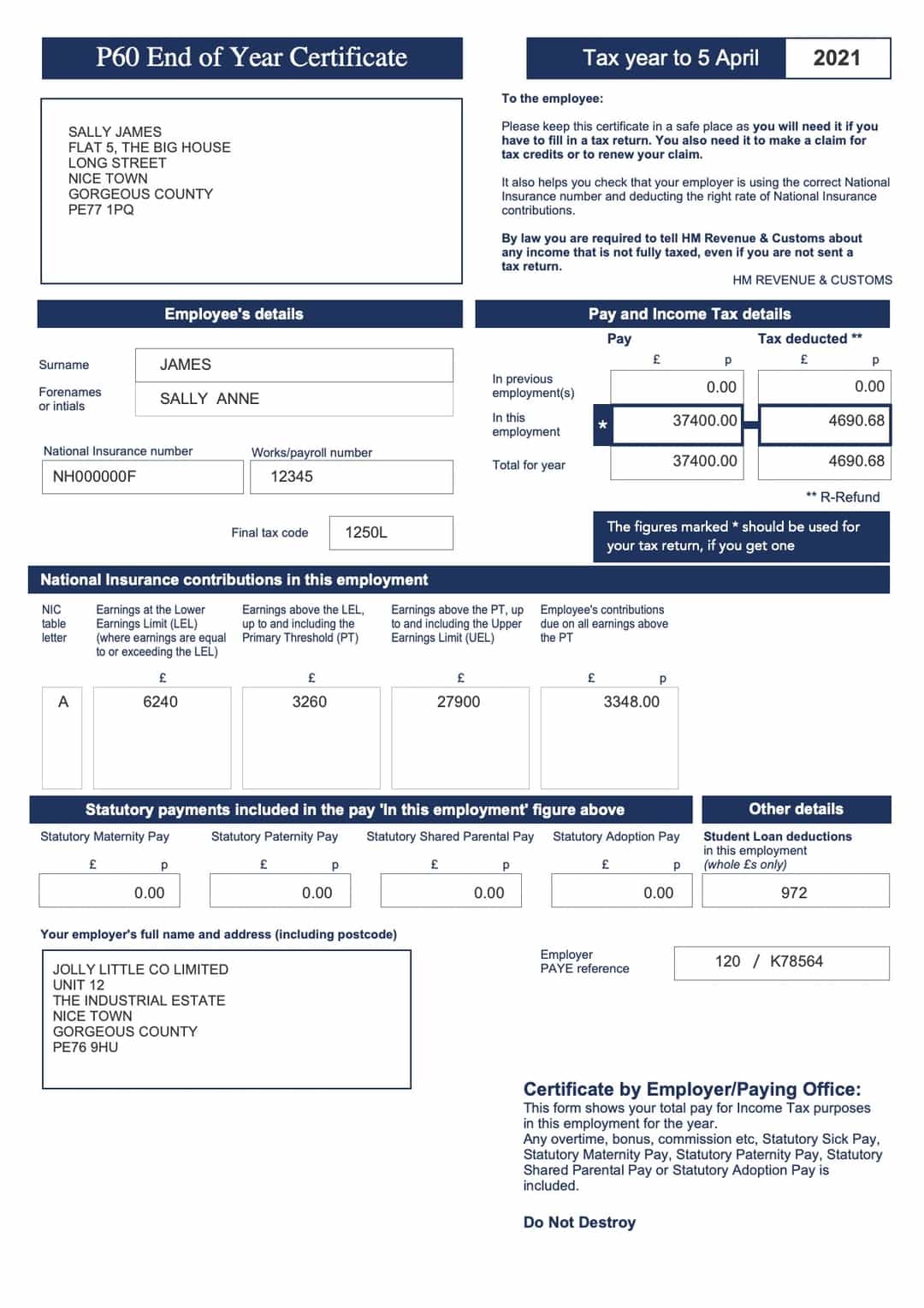 Replacement Payslips | P60 Document | Free Samples