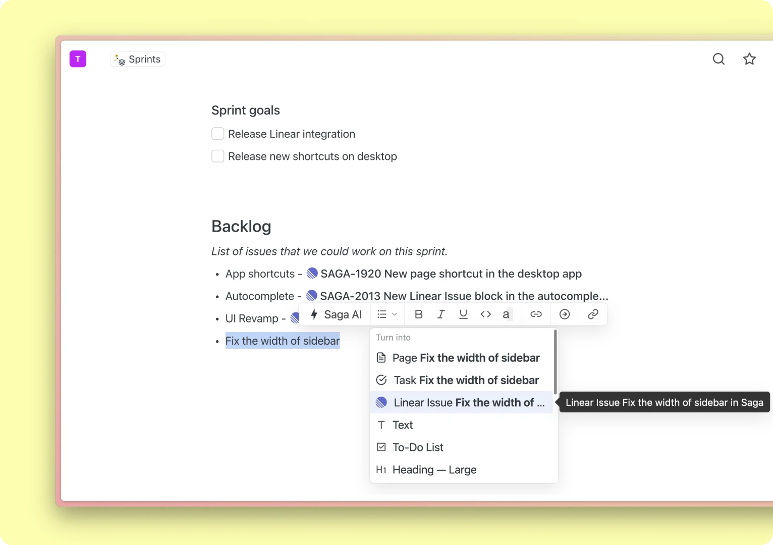 Saga - AI workspace for your notes, docs, and tasks