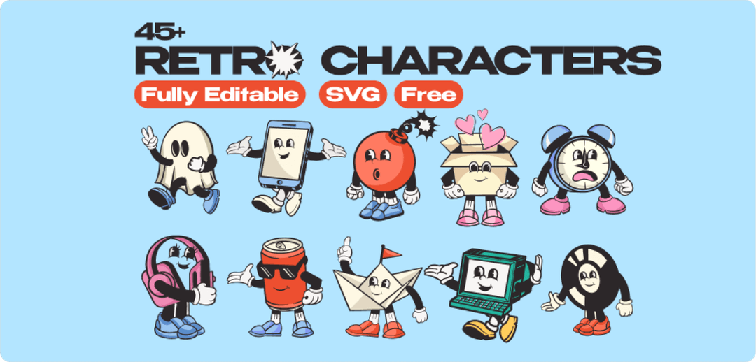 Retro 2D Cartoon Characters
