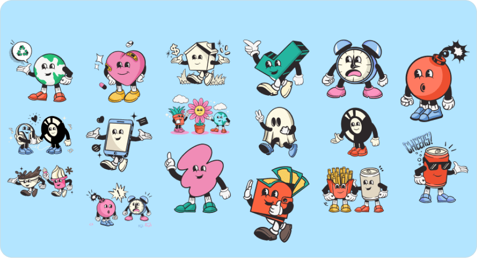 Retro 2D Cartoon Characters