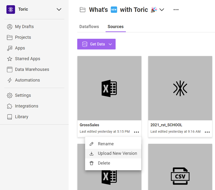 Update Existing Sources Directly from the Sources Tab