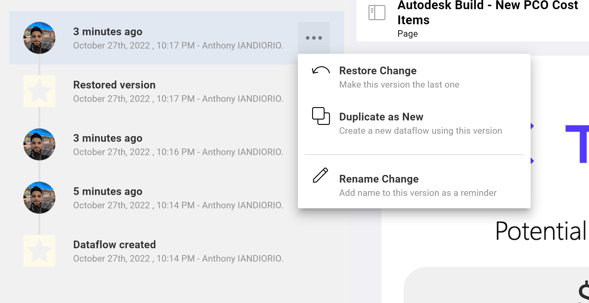 View and Manage Changes to a Dataflow