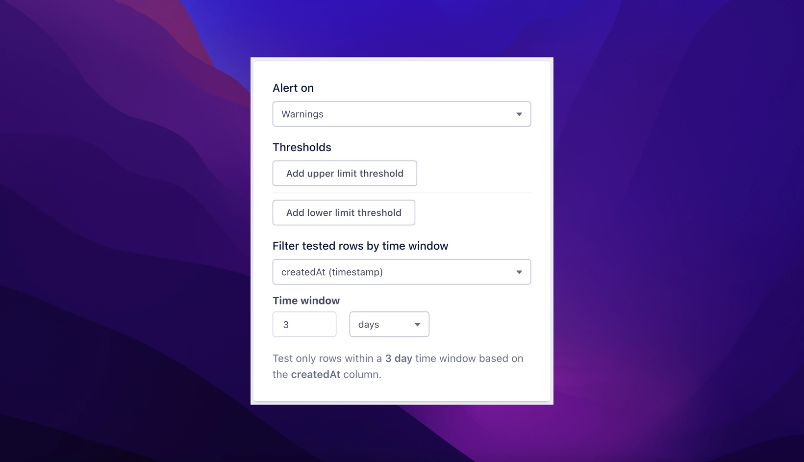 Configure Tests with Rolling Time Windows | Metaplane