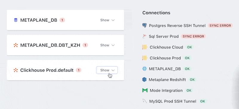Newly Redesigned Metaplane App Home Page | Metaplane