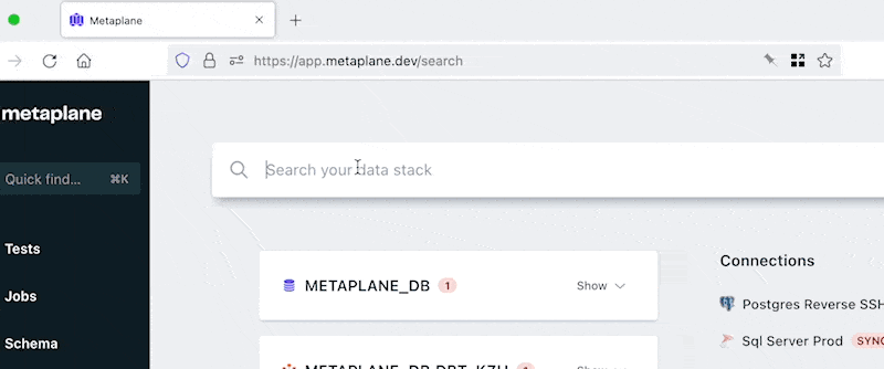 Newly Redesigned Metaplane App Home Page | Metaplane
