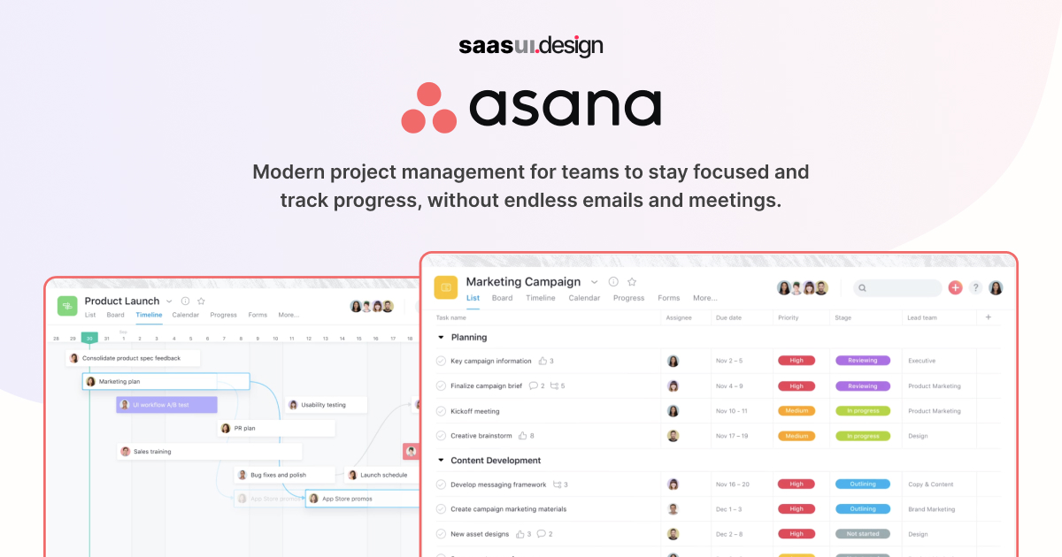 Asana | UI, UX Design | SaaS | Application Design | saas ui