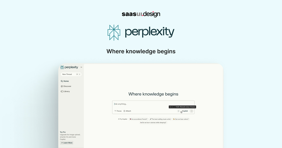 Perplexity.ai | UI, UX Design | SaaS | Application Design | saas ui