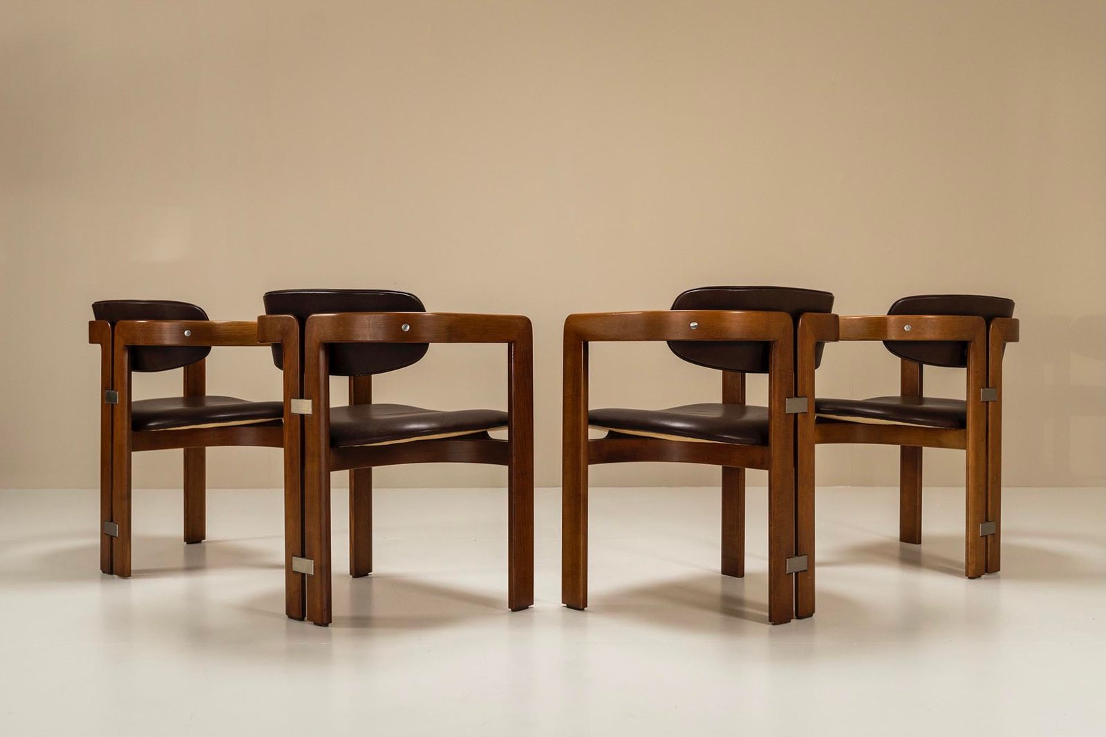 Set of Four “Pamplona” Dining Chairs in Walnut and Leather by Augusto ...