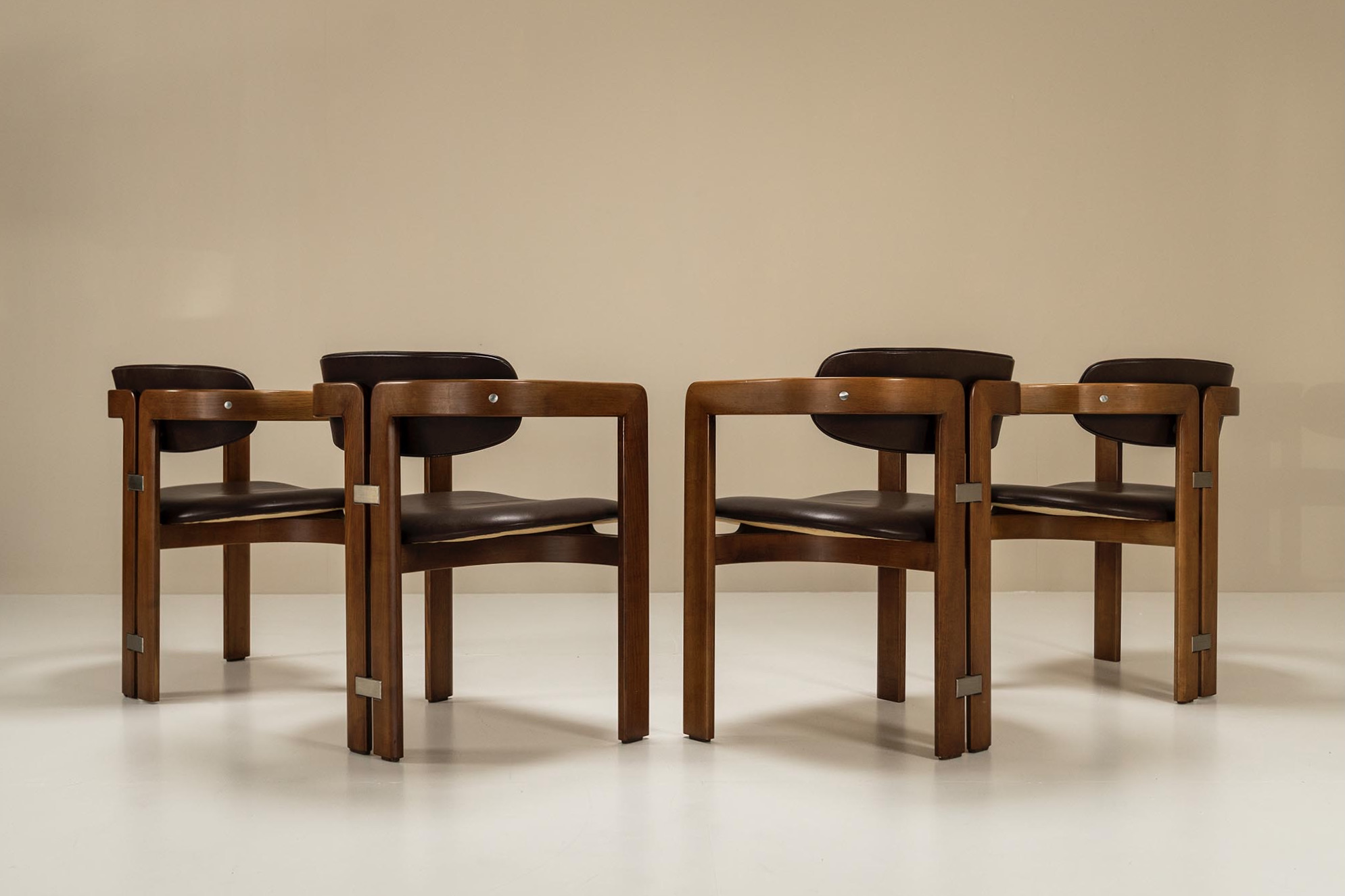 Set of Four “Pamplona” Dining Chairs in Walnut and Leather by Augusto ...