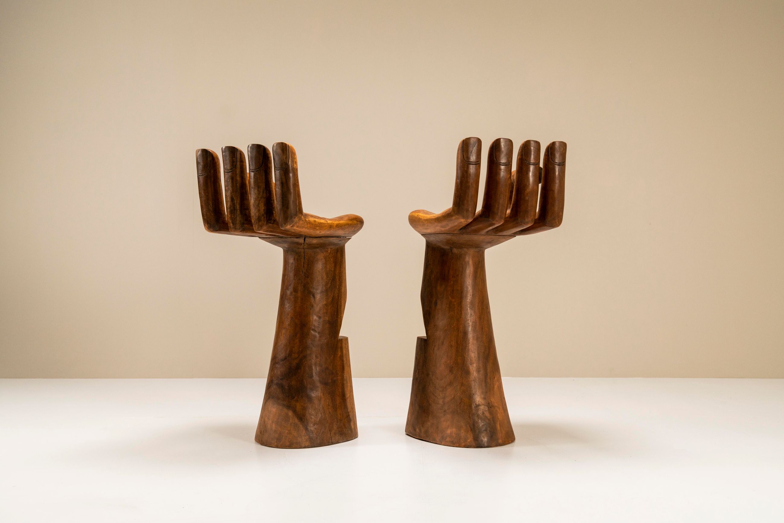 Sculptural Artisanal Hand-Shaped Stools in Wood, 1970s | AtKris Studio