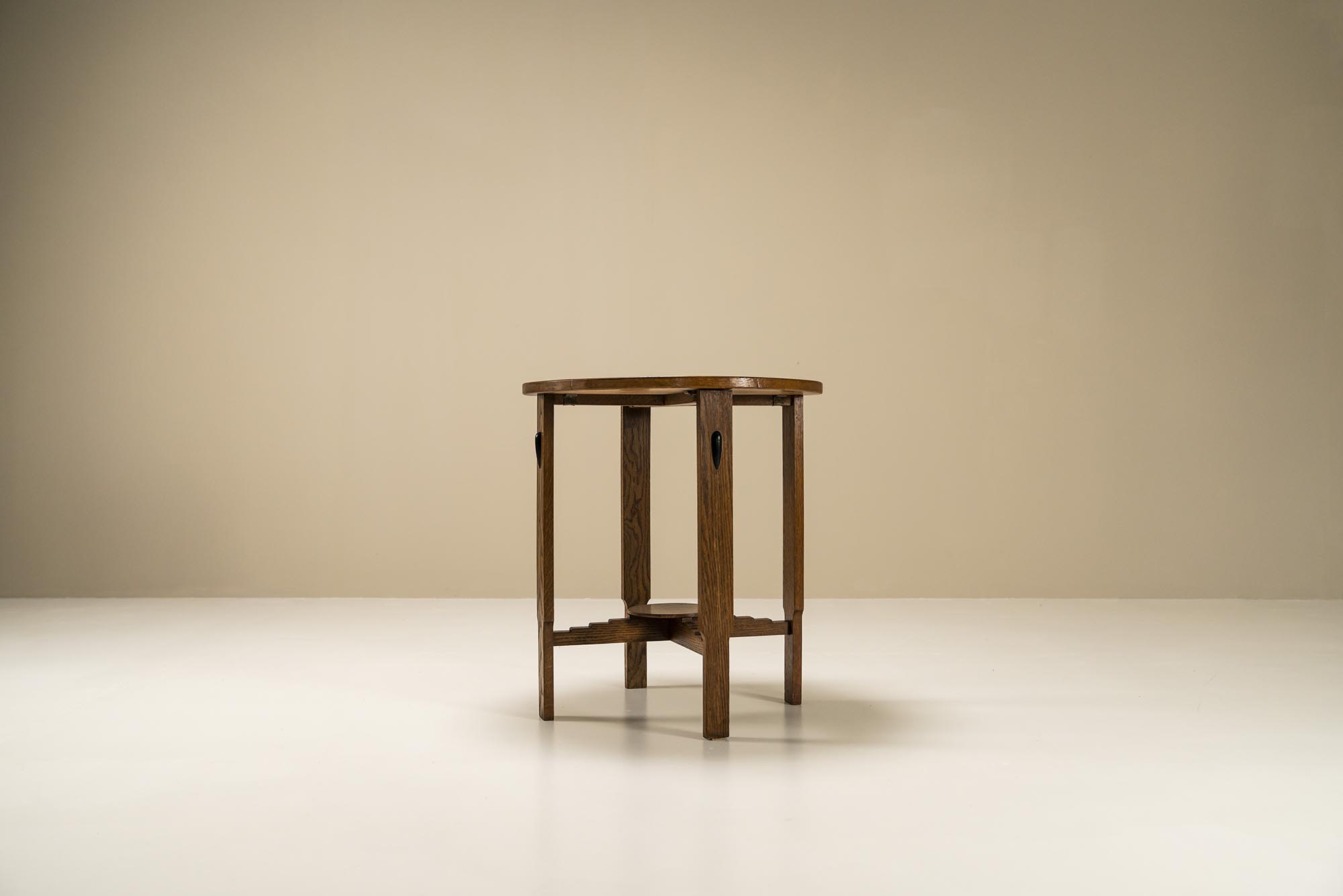 Amsterdam School Round Side Table In Oak, Netherlands 1930s | AtKris Studio