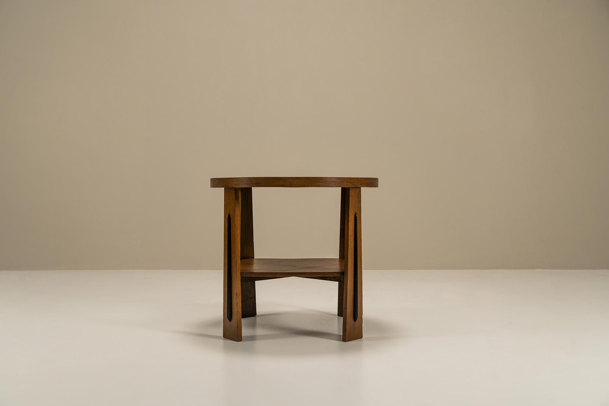Amsterdam School Side Table In Oak With Ebony Accent, The Netherlands 1930's | AtKris Studio