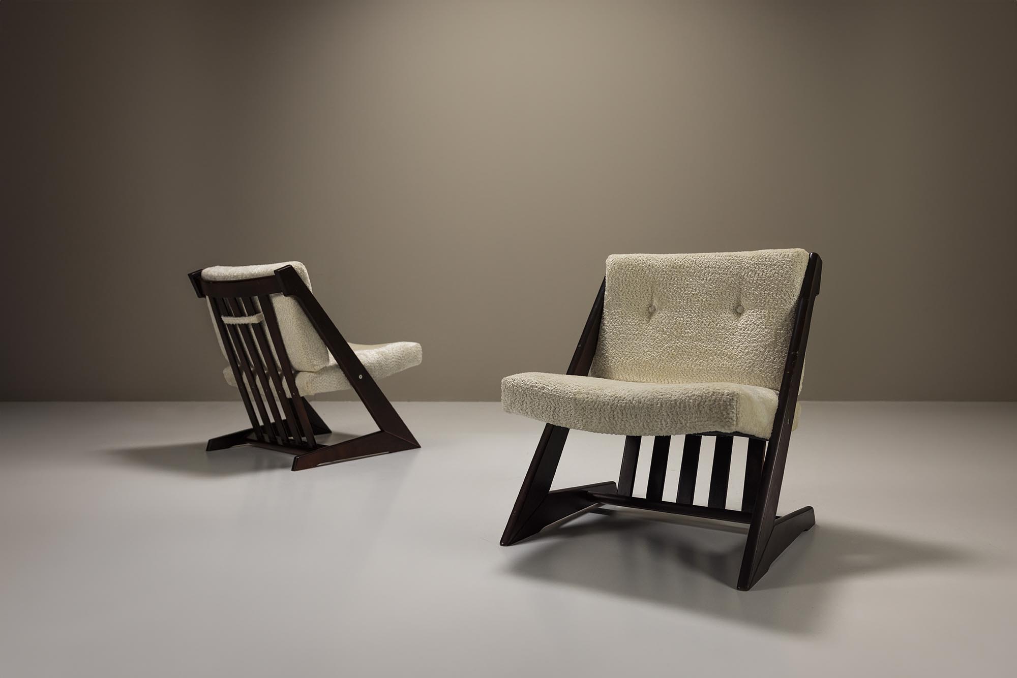 Pair Of Sharp Shaped Lounge Chairs In Birch And Bouclé Fabric ...