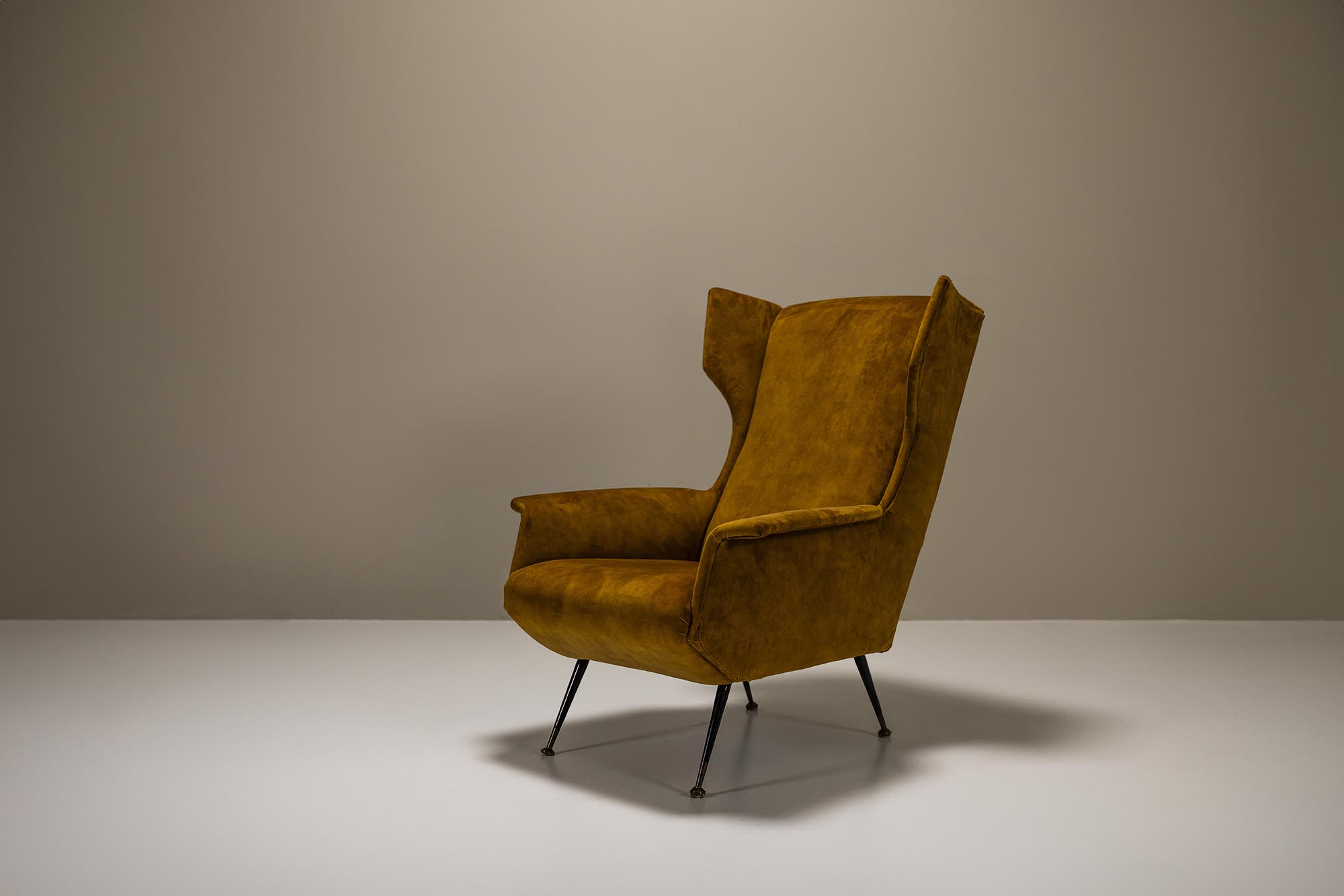 Italian Wingback Lounge Chair In Ocher And Metal, Italy 1950's | AtKris ...