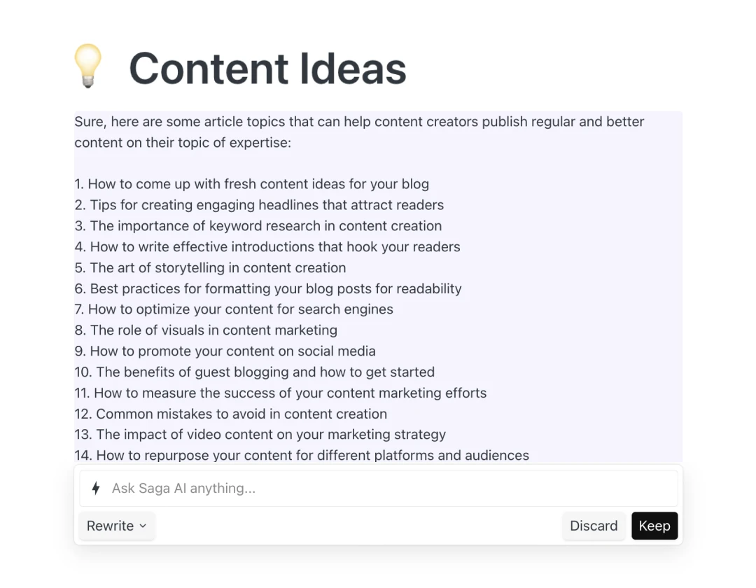 Saga AI Content Creation