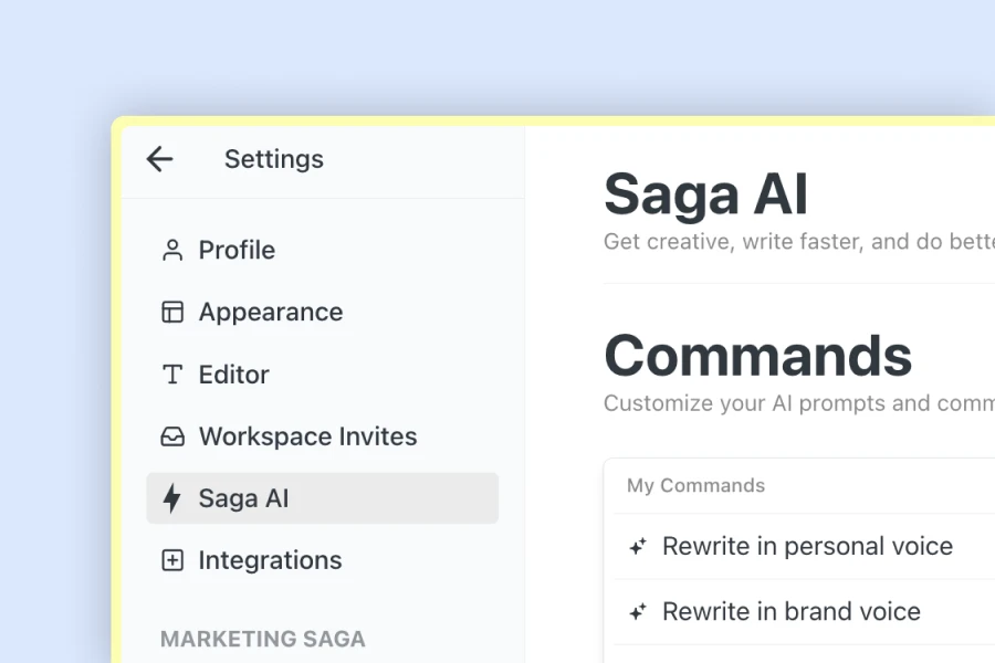 Custom AI Commands & Prompts | Saga Guides
