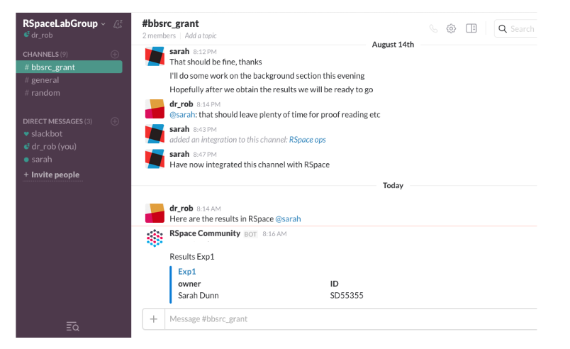 New in RSpace 1.37: Use Slack channels to share experimental results