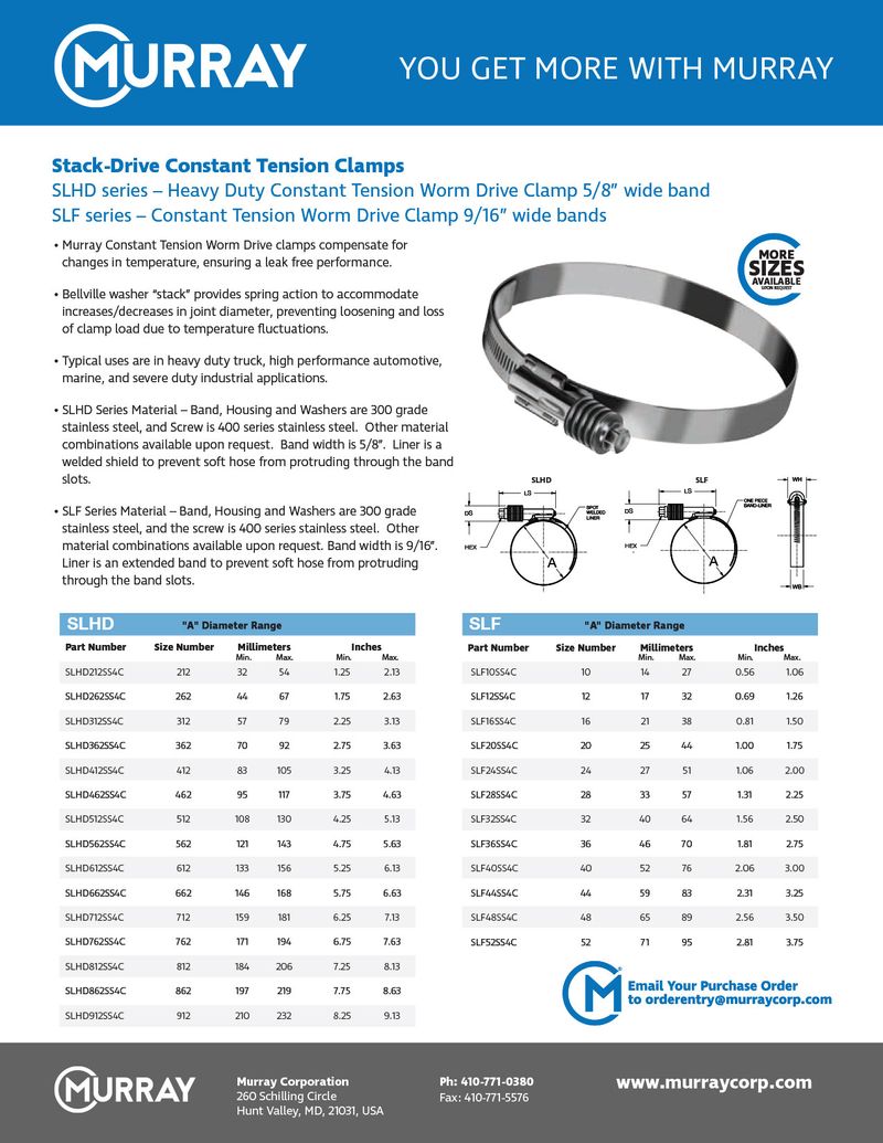 Stack Drive Clamps - 5/8" & 9/16" Constant Tension Worm Drive Clamp