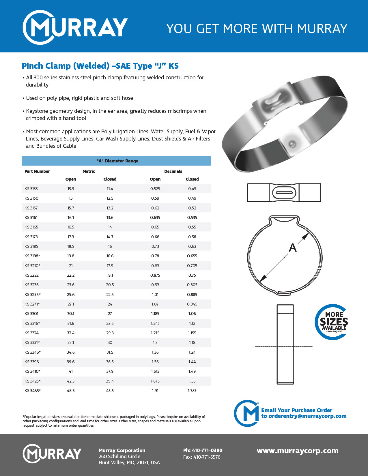 Keystone Stainless Steel Ear & Pinch Clamps - Stainless KS Pinch Clamp