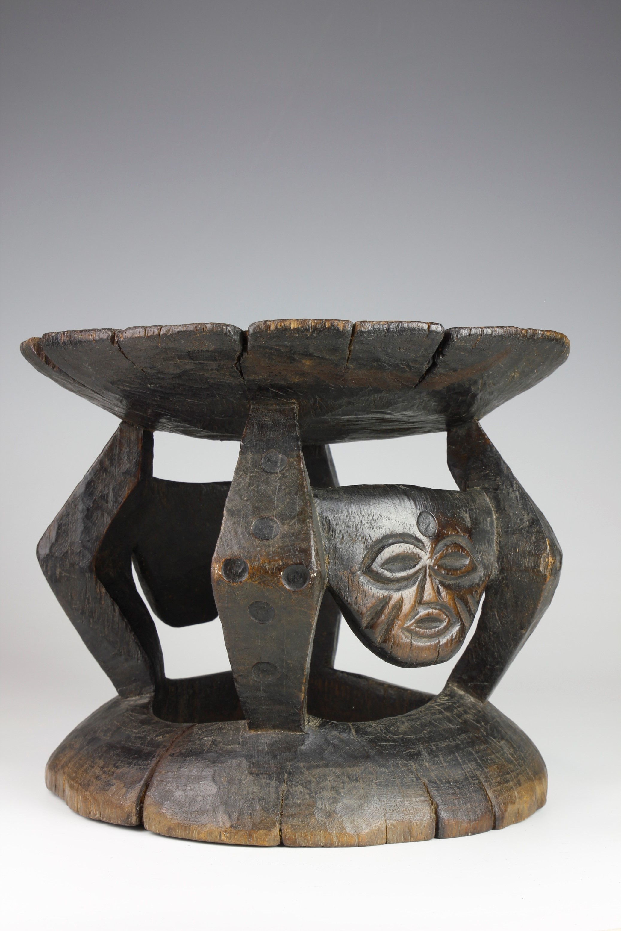 1930's - 1940's Rare Mbunda Stool Featuring Mask-Like Faces, Zambia ...