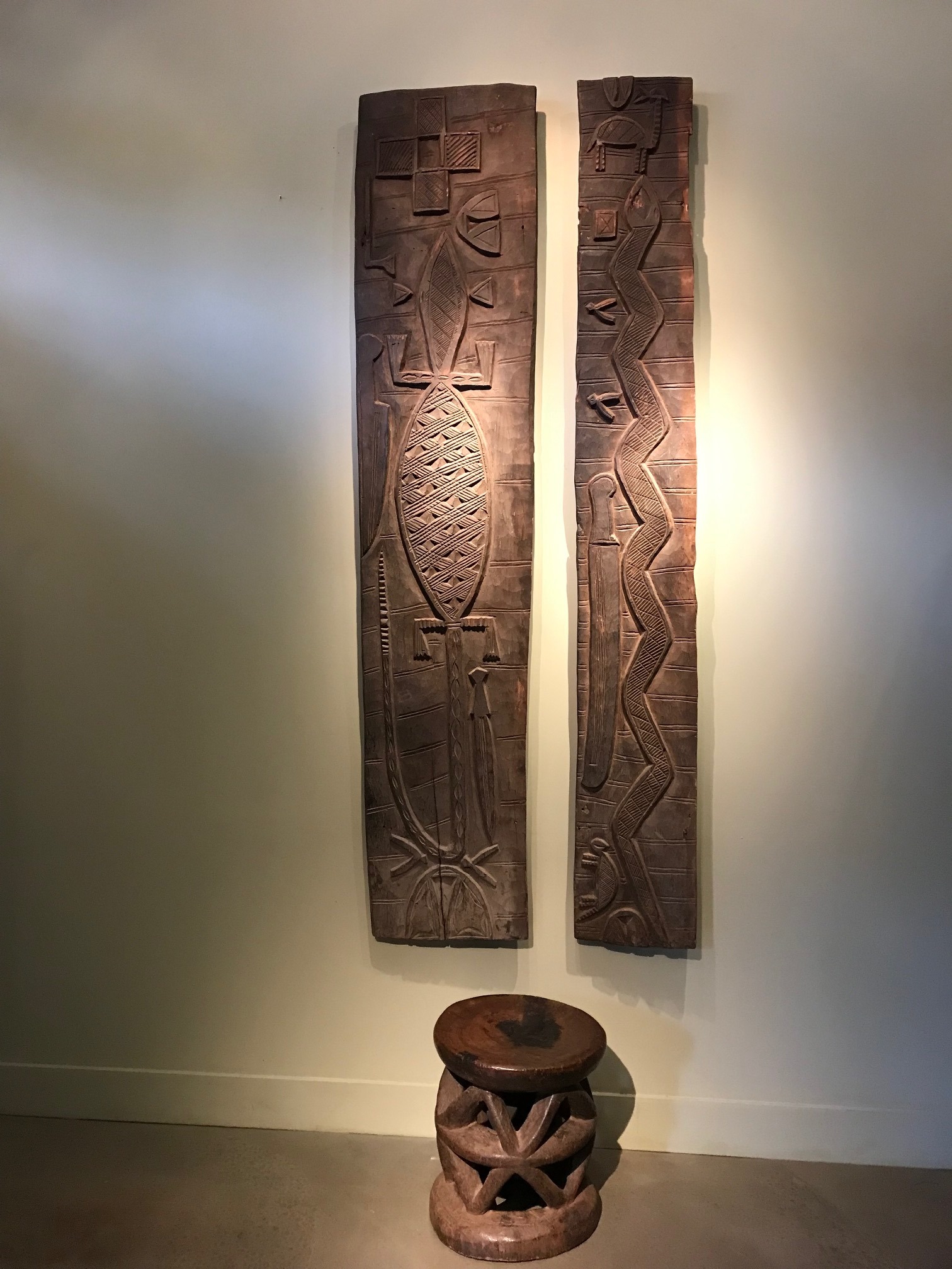 Pair of Early 20th Century Nupe Wooden Panels Decorated With Geometric ...