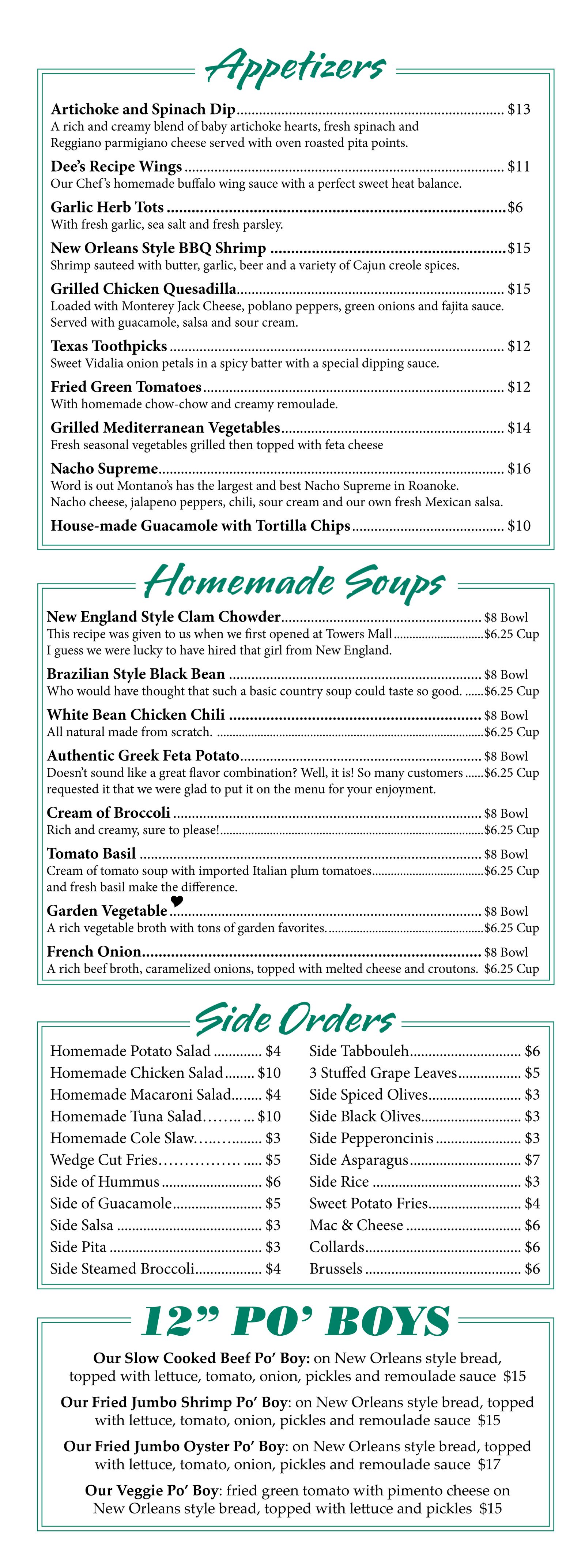 Montano's Lunch Menu