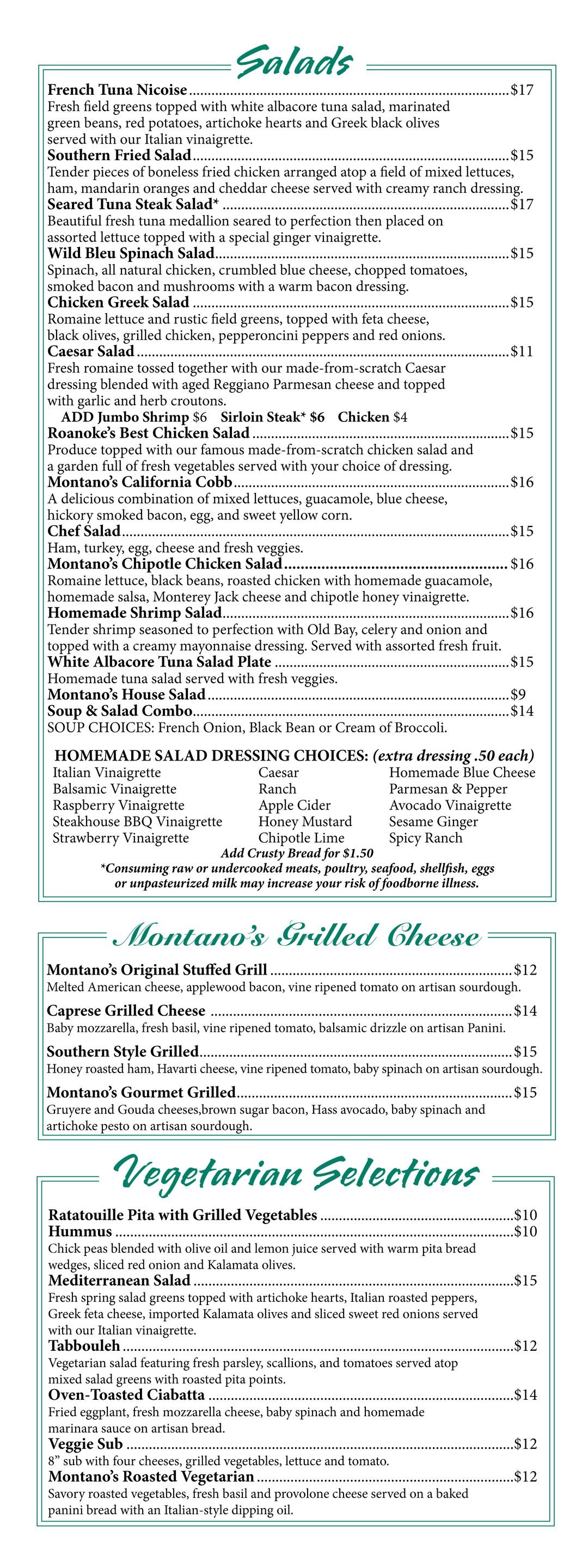 Montano's Lunch Menu