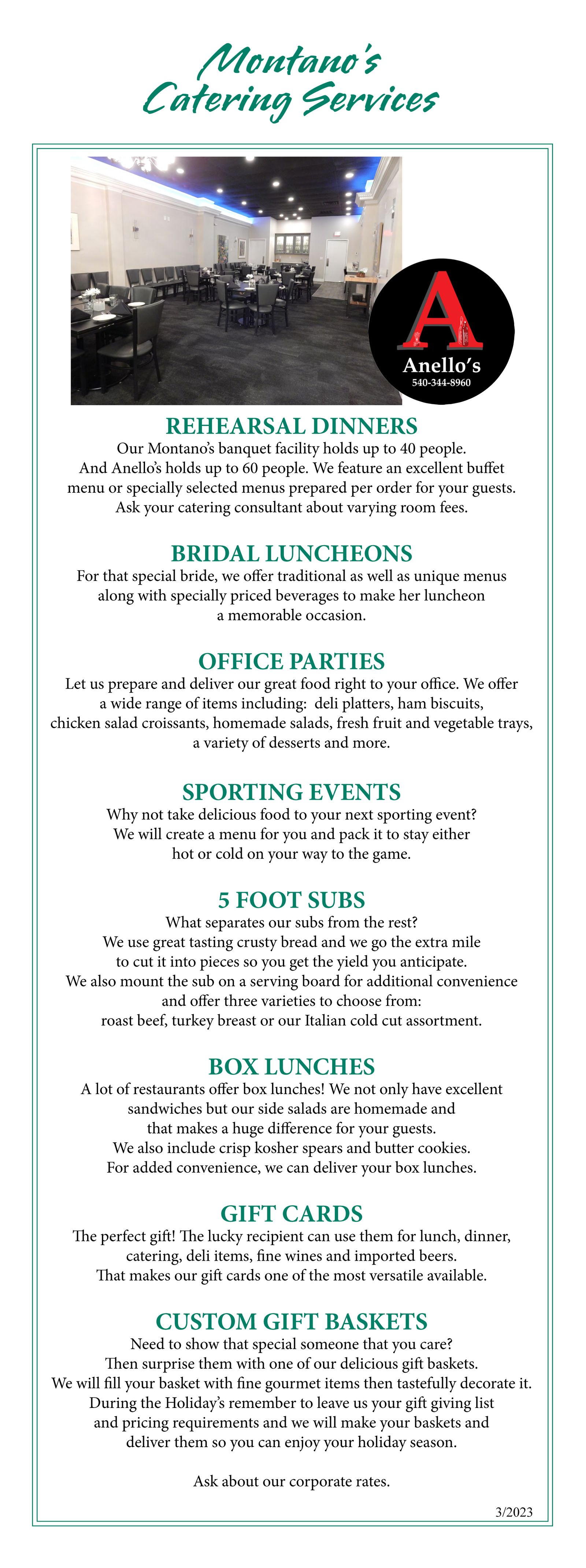 Montano's Lunch Menu