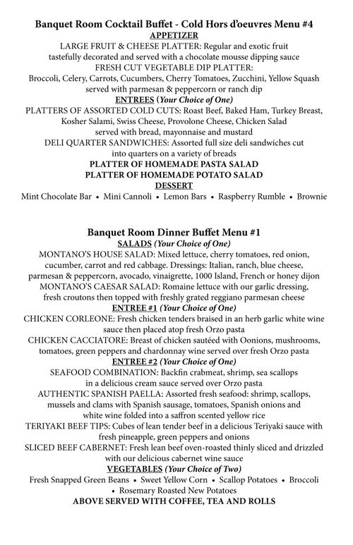 Montano's Banquet Menu Menu