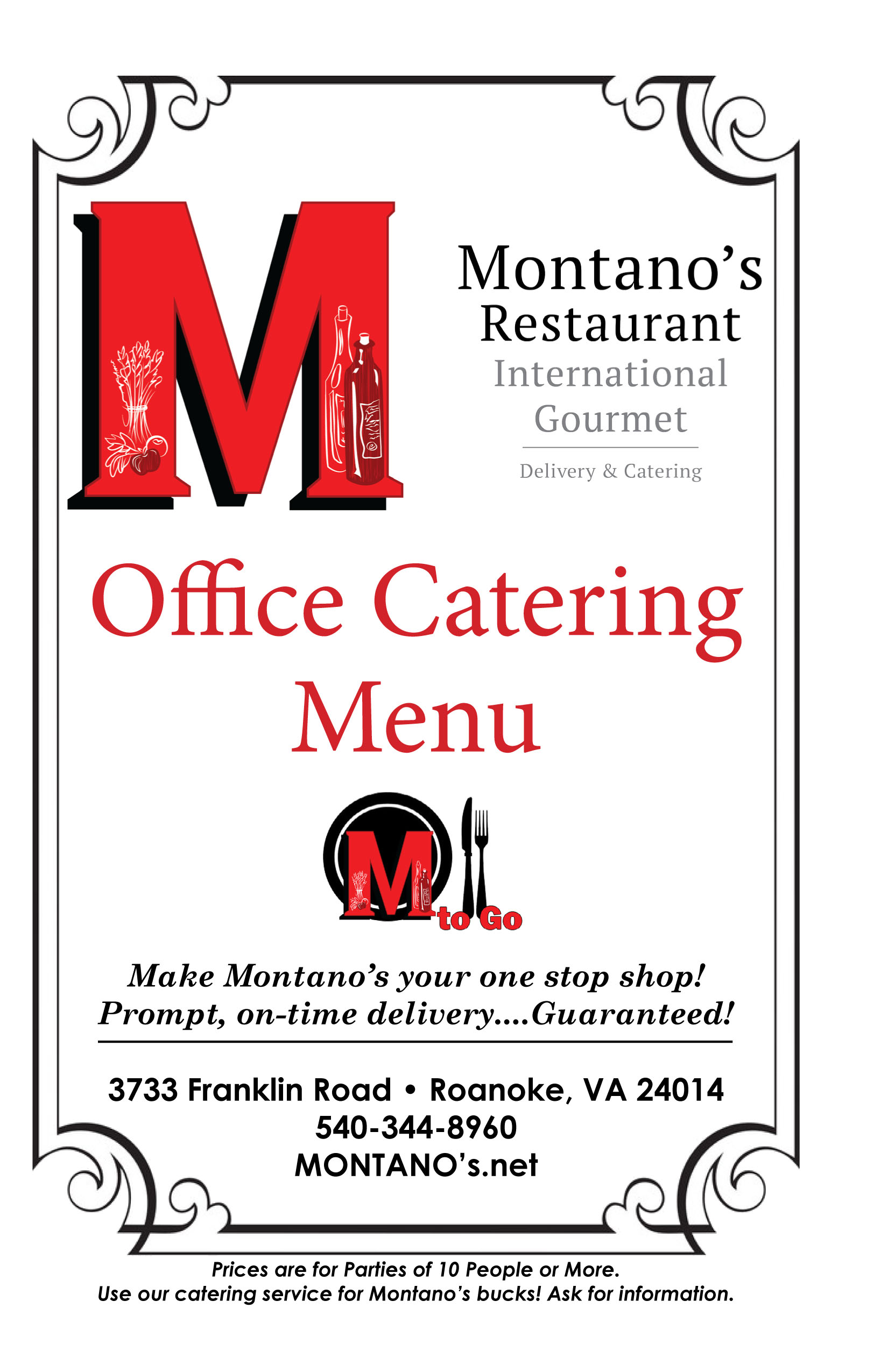 Montano's Office Catering Menu