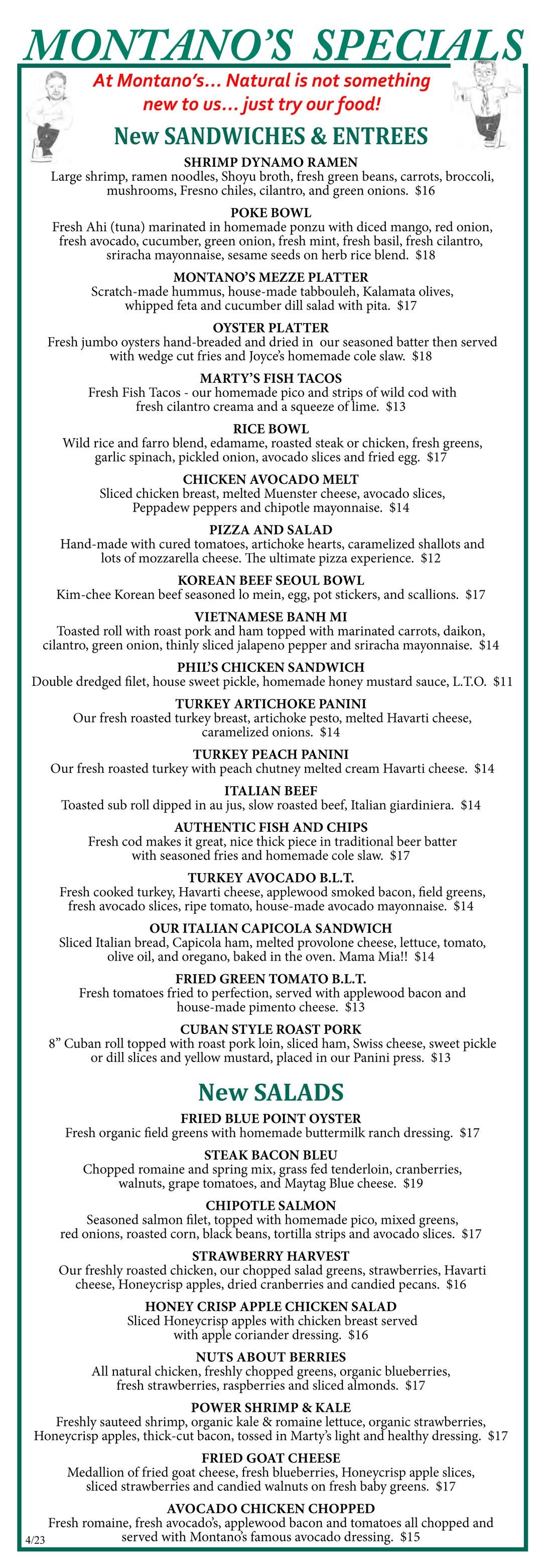 Montano's Lunch Menu