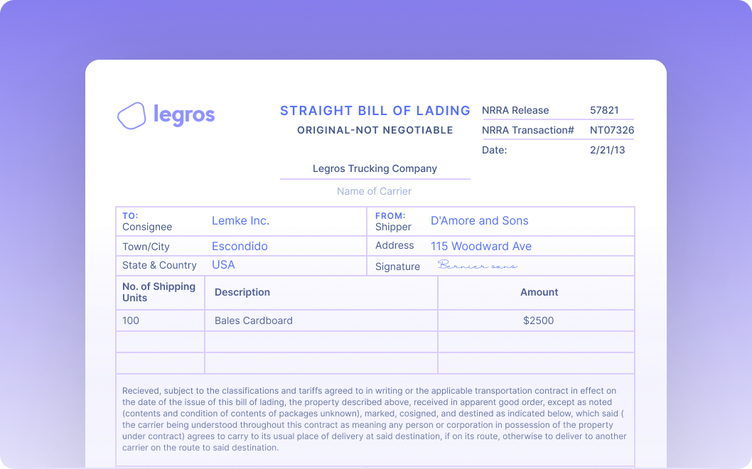 Straight Bill Of Lading OCR & Automated Workflows