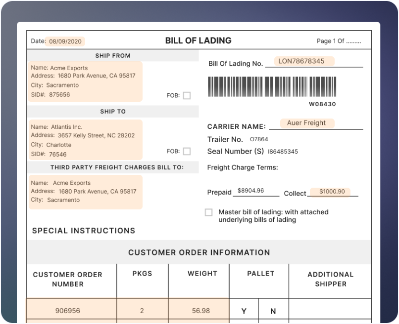 Bill of Lading OCR API