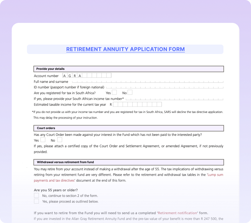 Retirement Annuity Application Form OCR & Automated Workflows