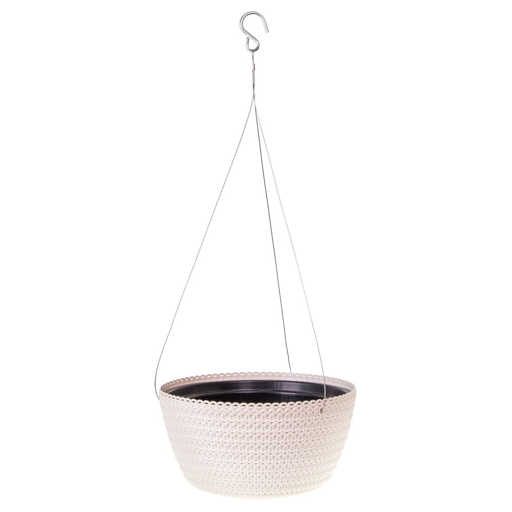 Cream Round Magnolia Jersey hanging bowl with drainage holes