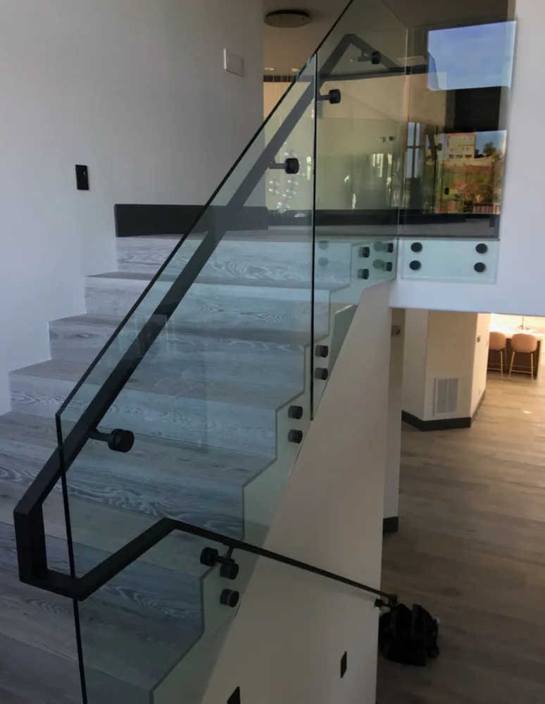 Glass Stair Railing Black Steel Handrail and Stand-offs