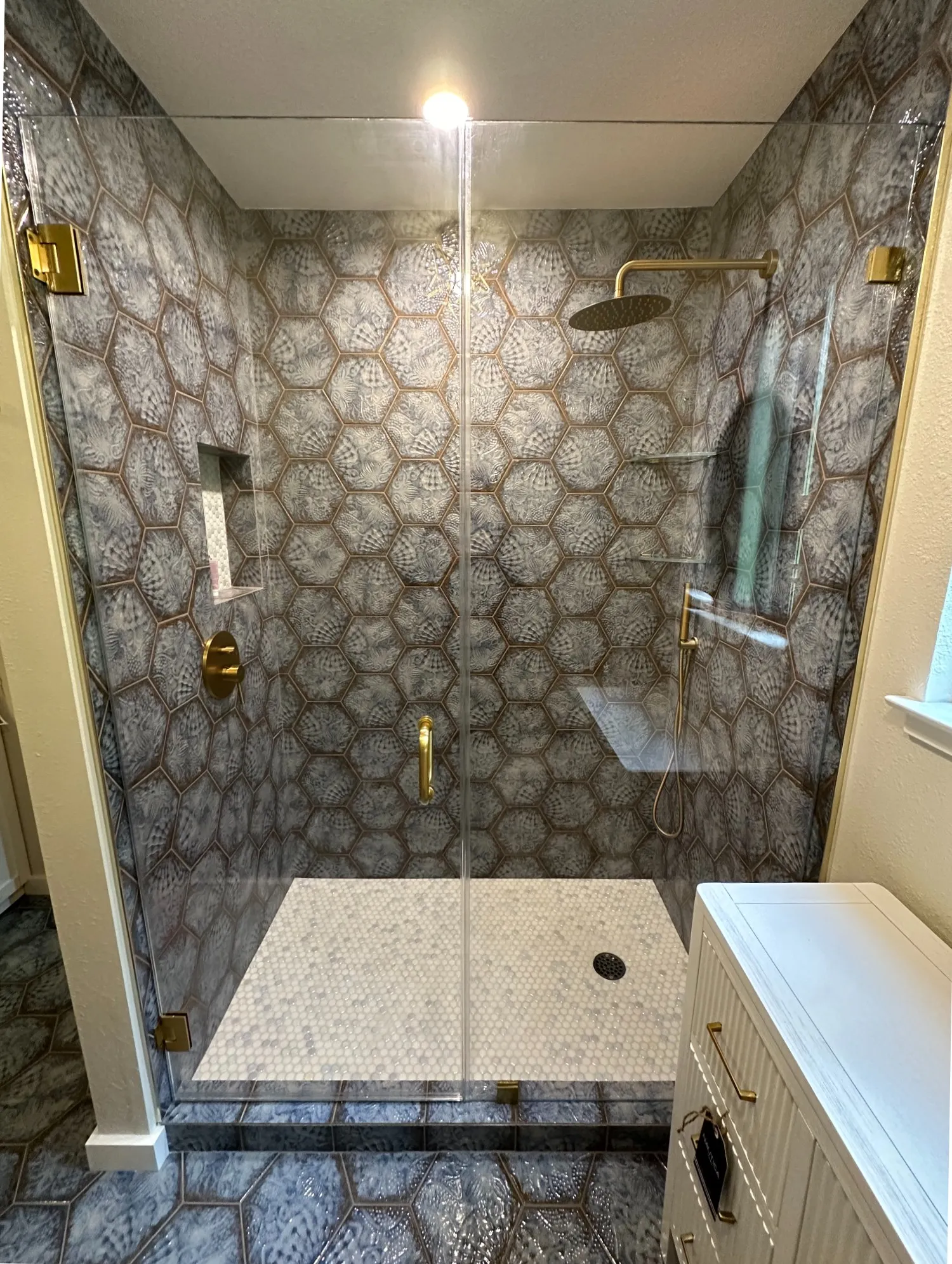 Satin Brass Frameless Shower