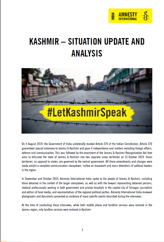 Kashmir -- Situation Update and Analysis