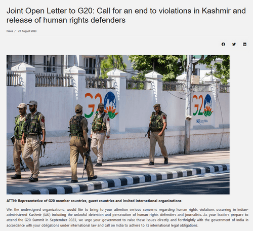 Joint Open Letter to G20: Call for an end to violations in Kashmir and ...