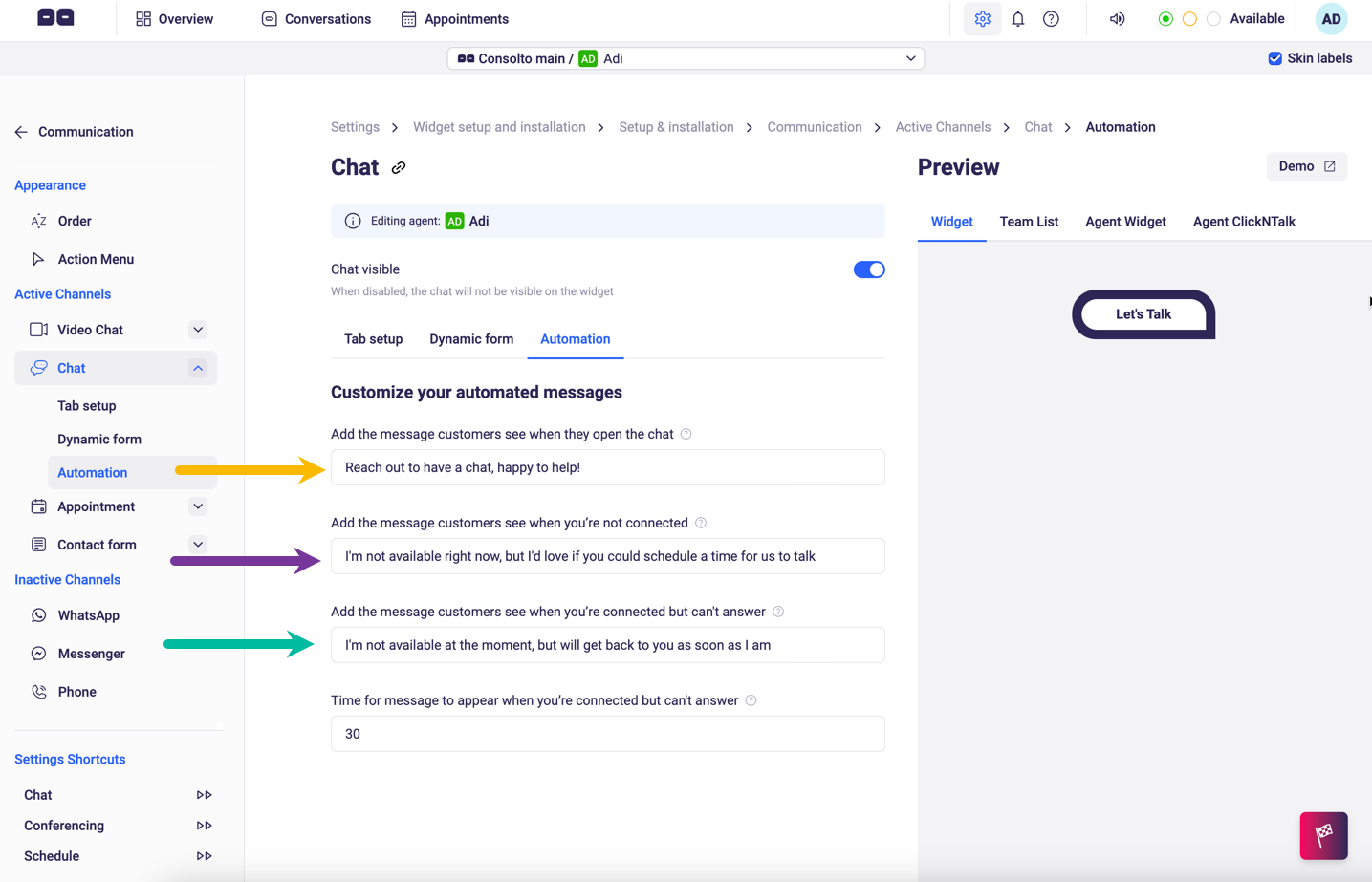 Consolto how-to: Automatic Messages and texts