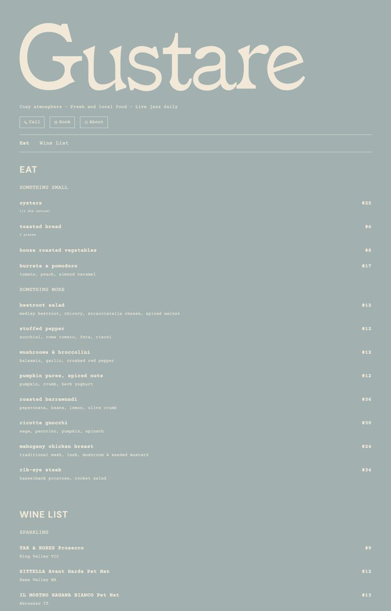 Free Modern Australian Menu Template | Menuzen