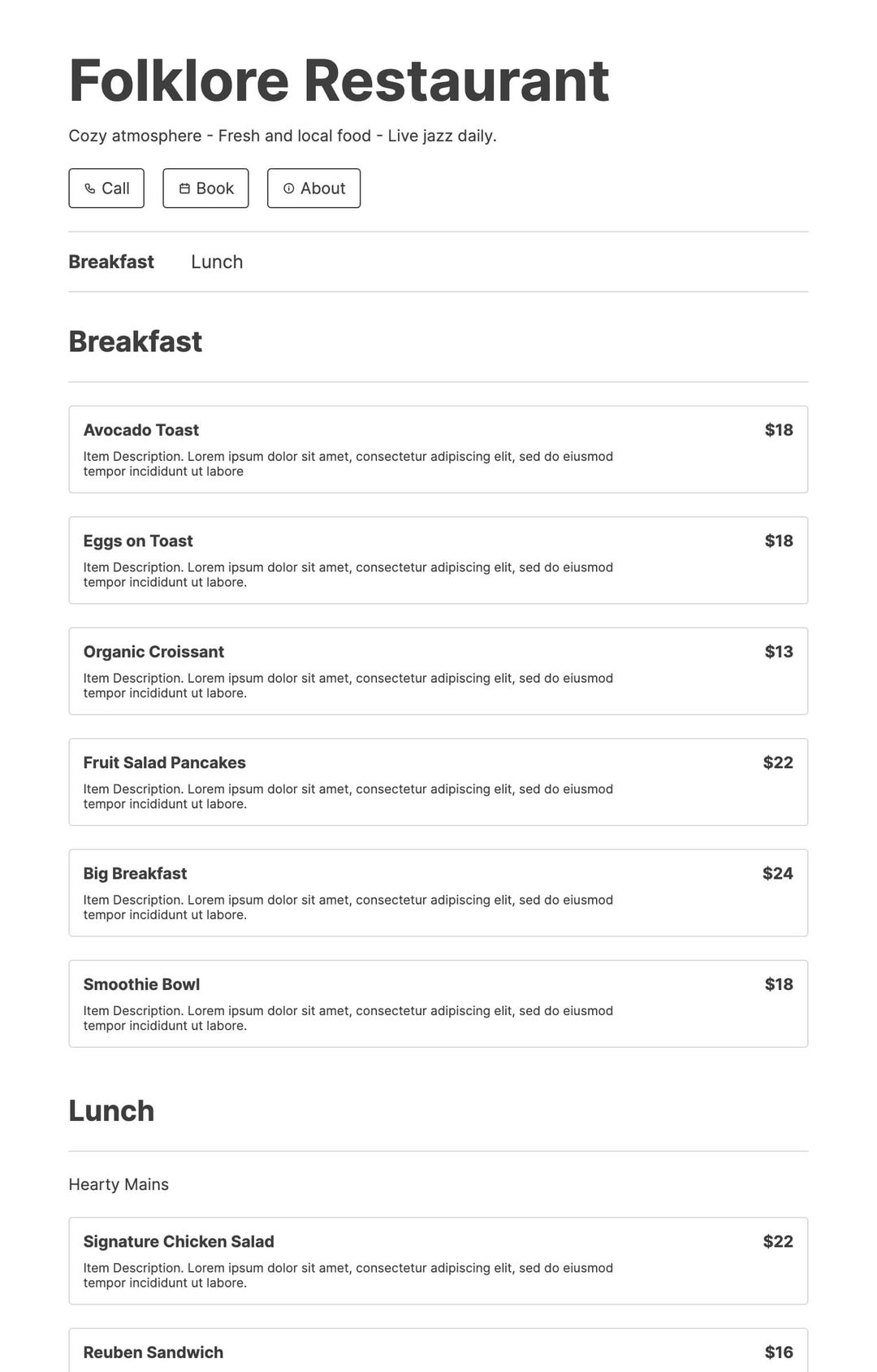 Free Simple Menu Template | Menuzen