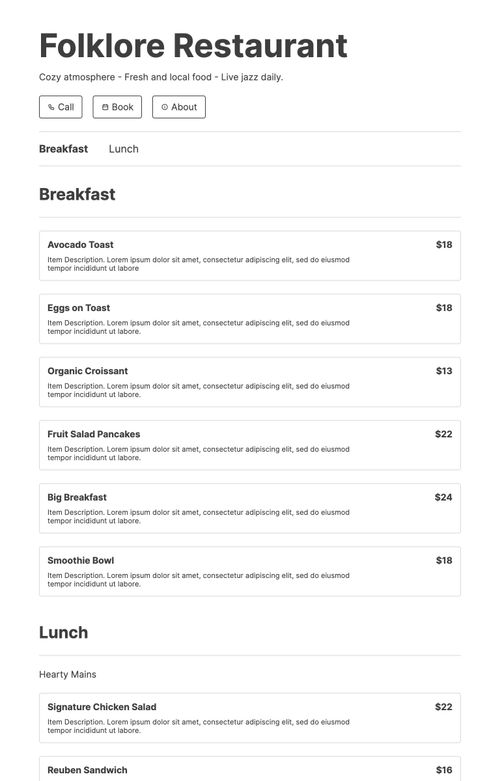 Free Simple Menu Template | Menuzen