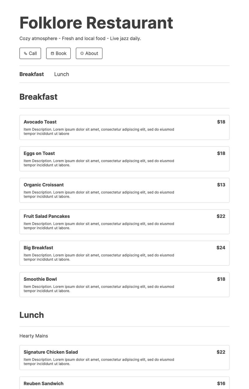 Free Simple Menu Template | Menuzen