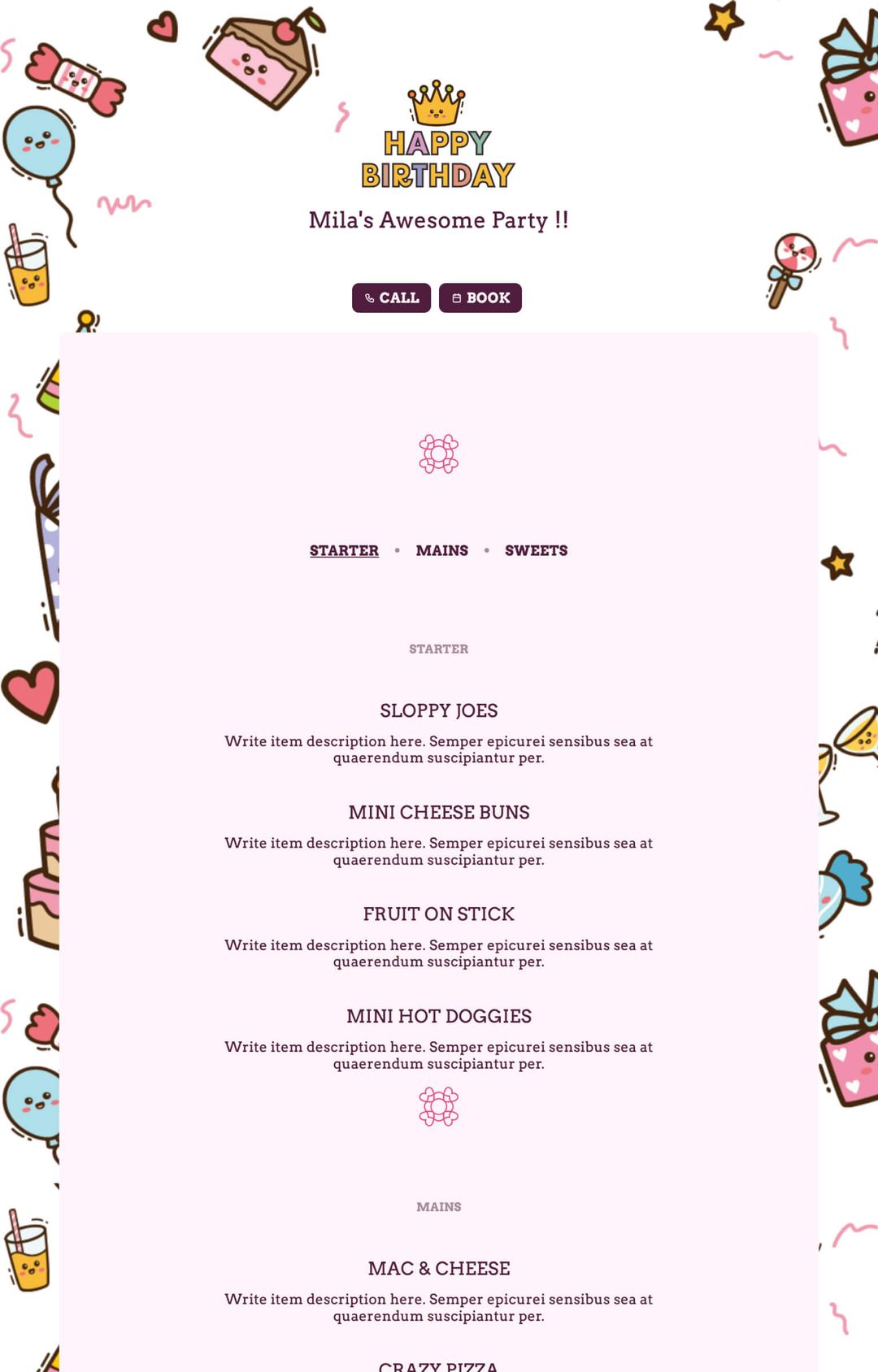 Free Birthday Menu Template | Menuzen