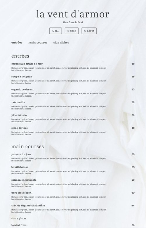 Free French Fine Dining Menu Template | Menuzen