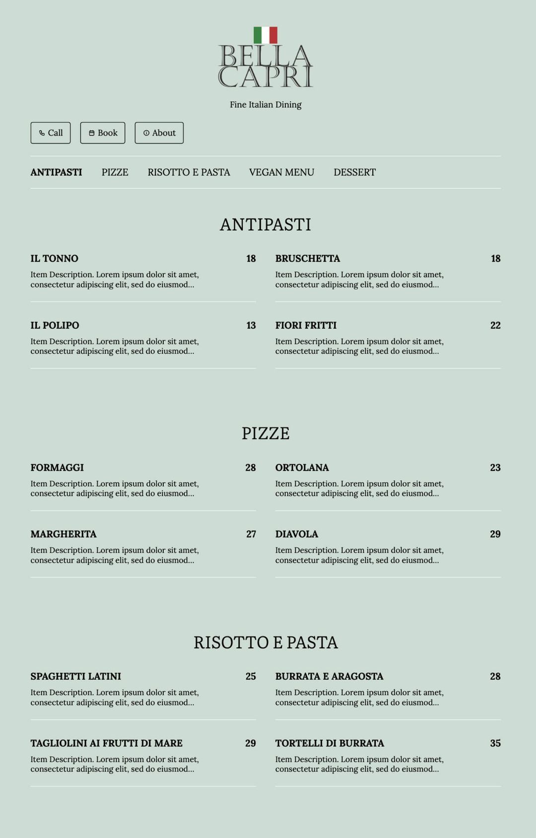 Free Italian Fine Dining Menu Template | Menuzen