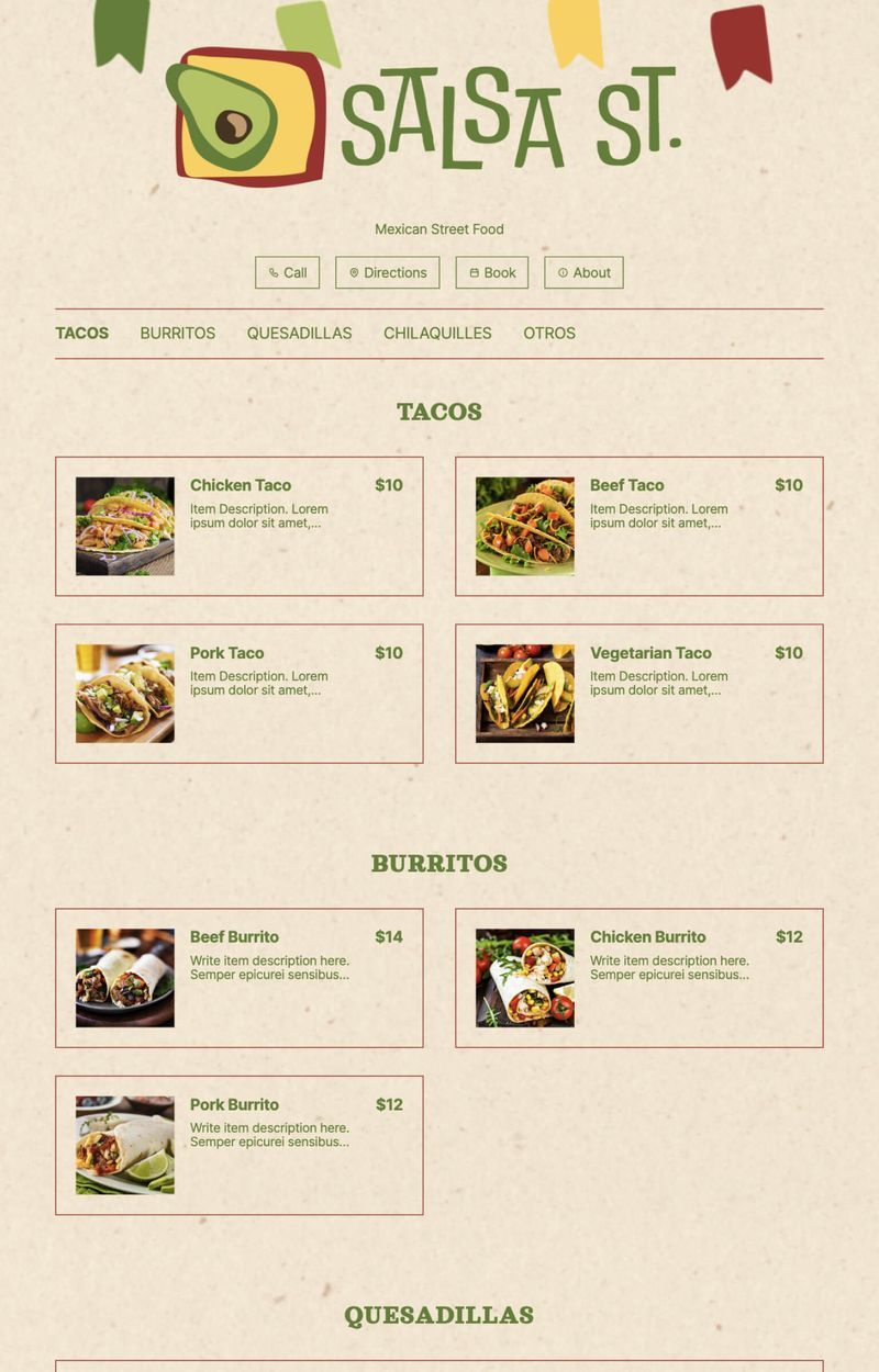 Free Mexican Food Truck Menu Template | Menuzen
